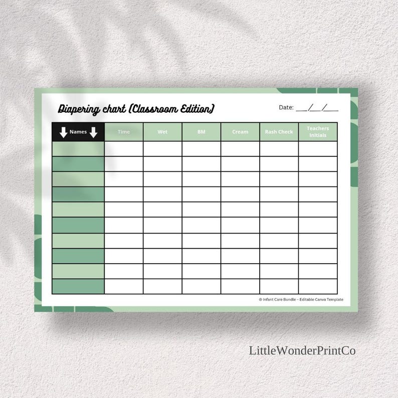 Infant Diapering Chart Printable | Classroom Diaper Log | Daycare ...