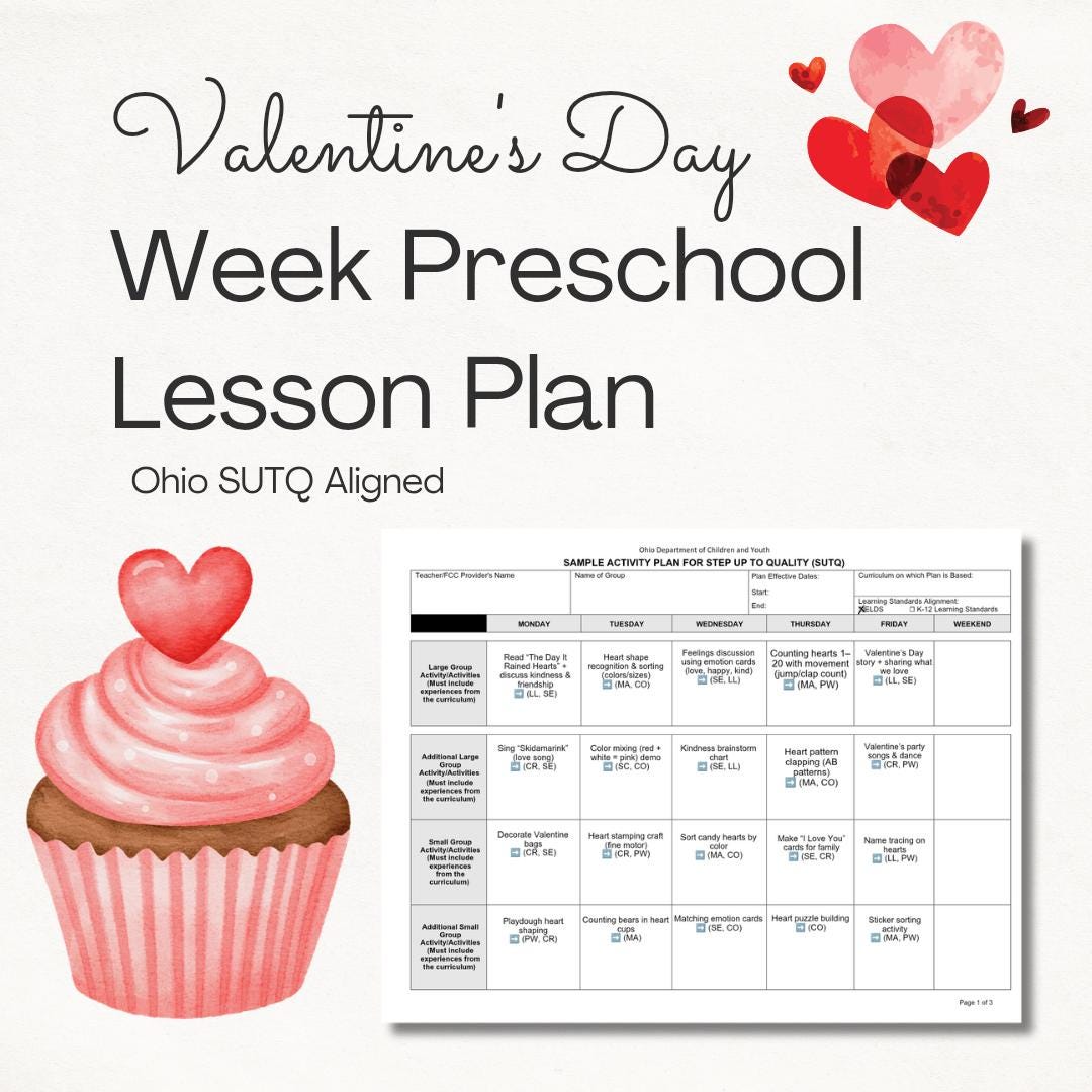 Valentine's Day Preschool Lesson Plan | Completed | Ohio SUTQ Aligned ...
