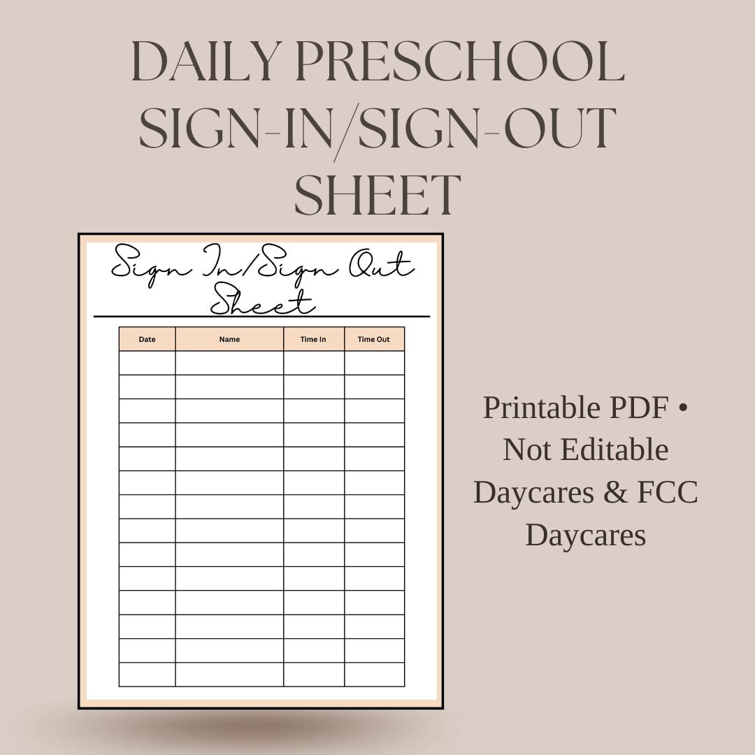 Preschool Sign in Out Sheet | Daily Attendance Log (printable PDF) - Etsy