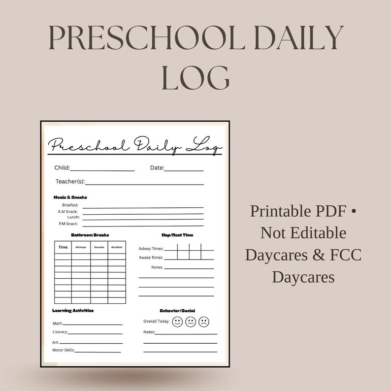 Preschool Daily Log Printable | Daycare Daily Report Sheet | Parent ...