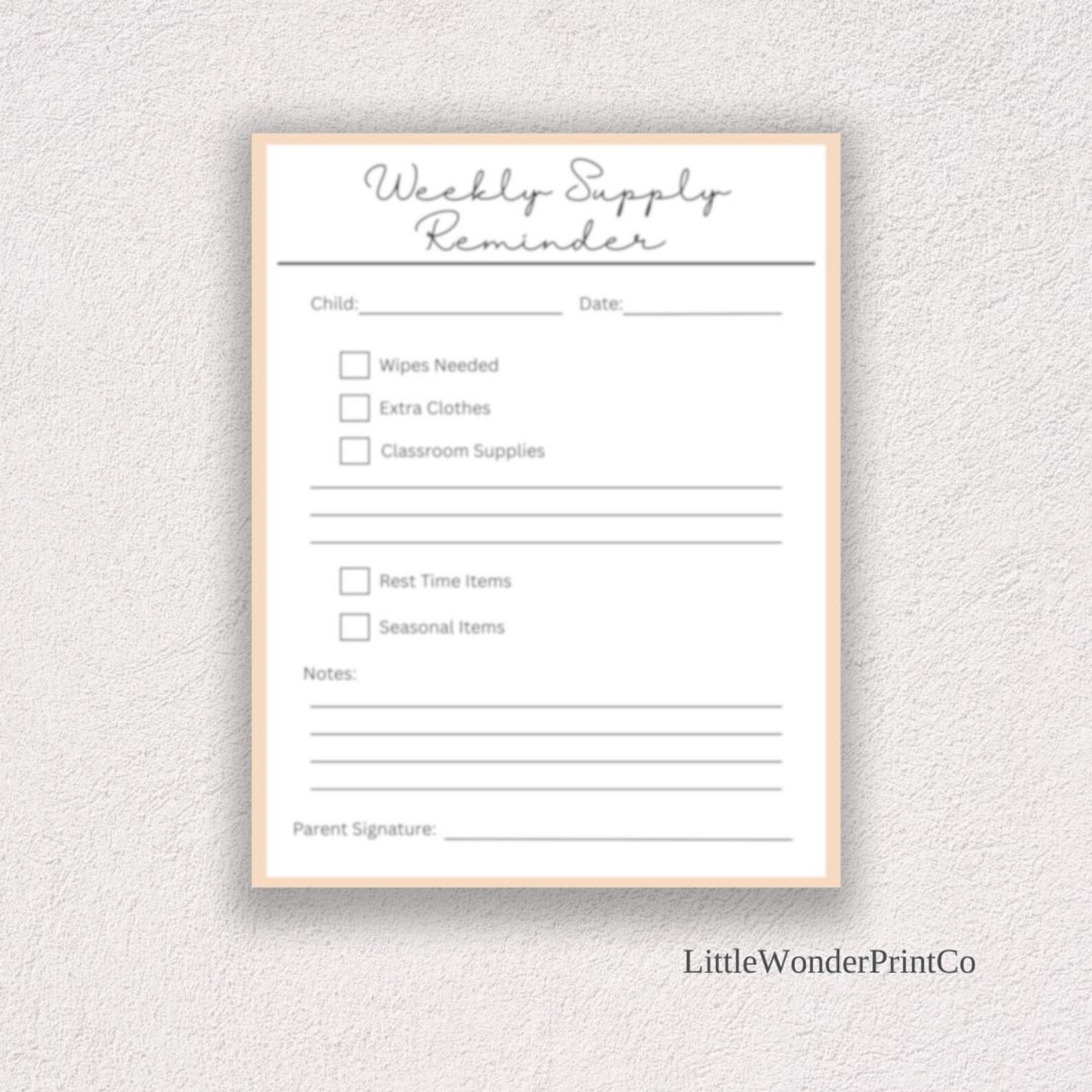 Preschool Supply Reminder Printable | Daycare Parent Communication Form ...
