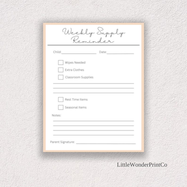 Preschool Supply Reminder Printable | Daycare Parent Communication Form ...