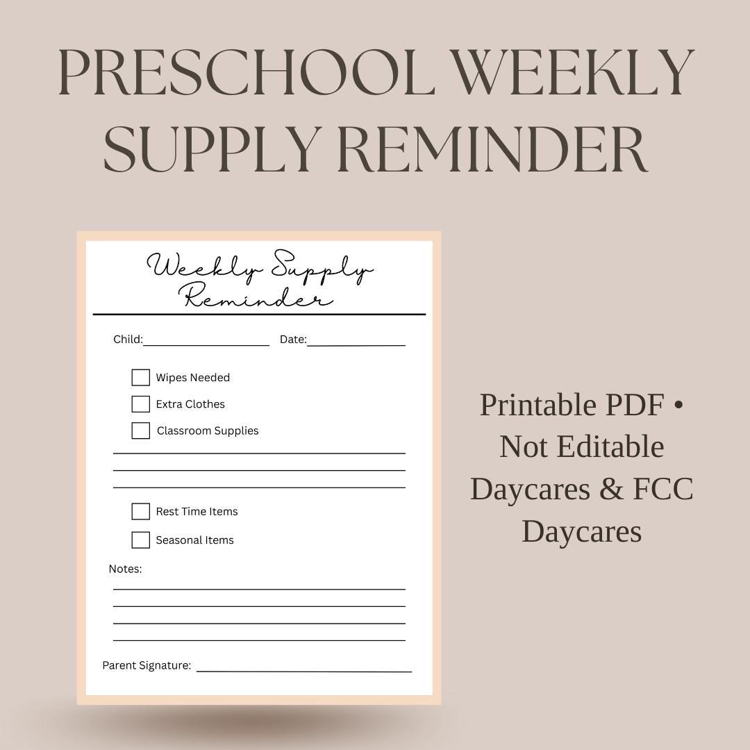 Preschool Supply Reminder Printable | Daycare Parent Communication Form ...