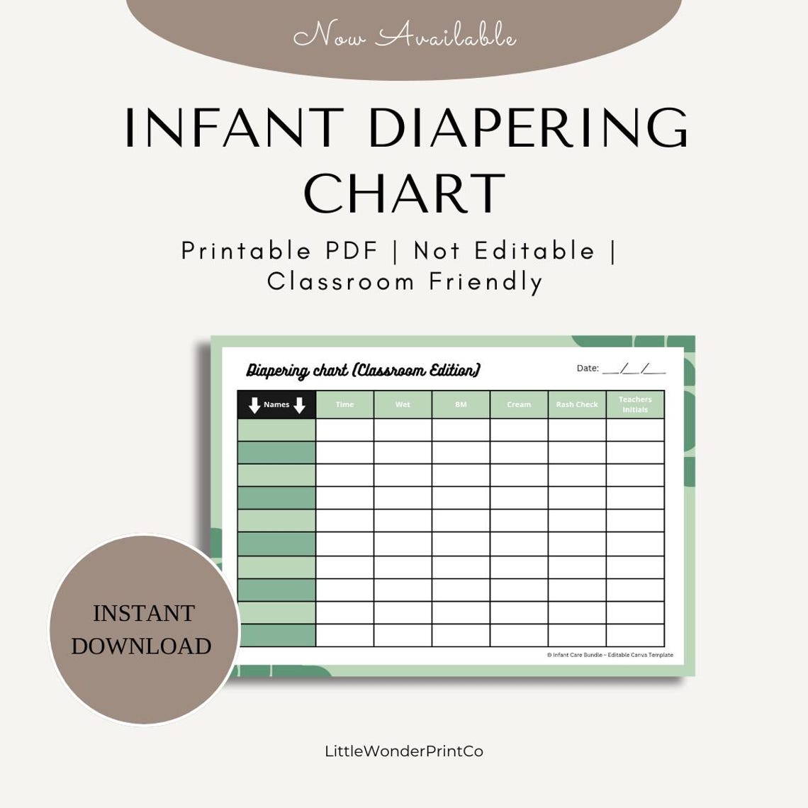 Infant Diapering Chart | Daycare Classroom Diaper Log (printable PDF ...