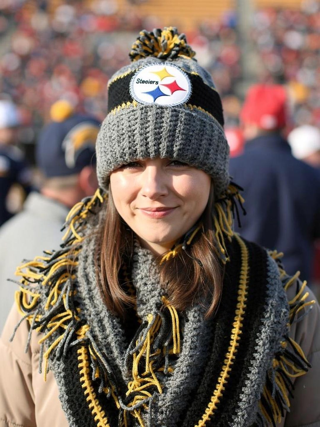 Steeler Crochet Hat and Infinity Scarf Set With Fringes - Etsy