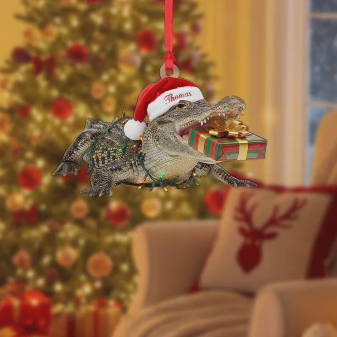 Personalized Alligator Christmas Ornament • Custom Name Santa Hat ...