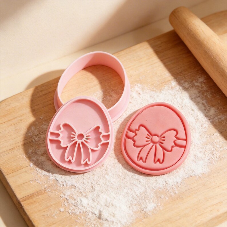 Easter Egg Cookie Cutter Set With Stamp | Floral Bow Dotted Wavy ...