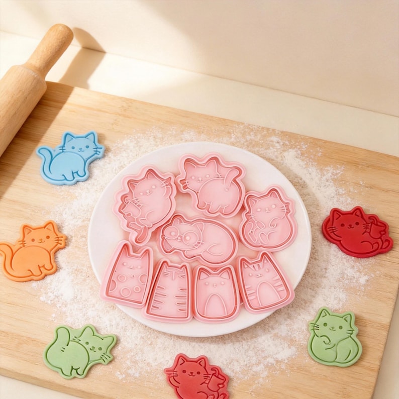 Cute Cat Cookie Cutter Set, Kawaii Kitten Biscuit Mold for Baking, 3D ...