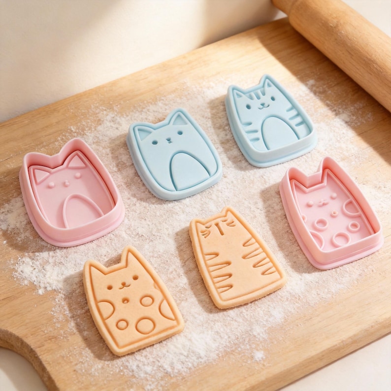 Cute Cat Cookie Cutter Set, Kawaii Kitten Biscuit Mold for Baking, 3D ...