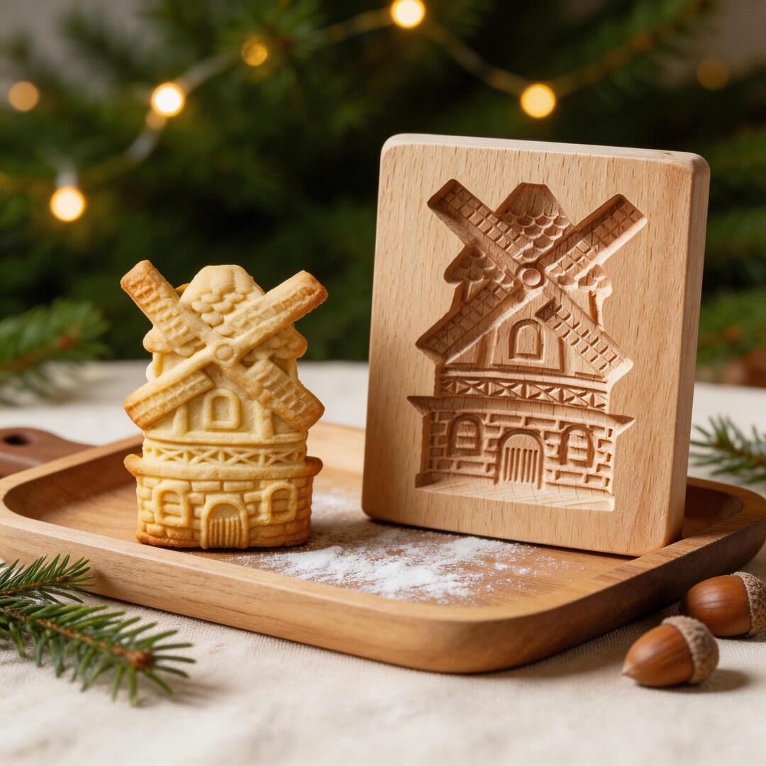 Windmill Cookie Mold, Wooden 3D Embossed Cookie Cutter, Baking Tool ...