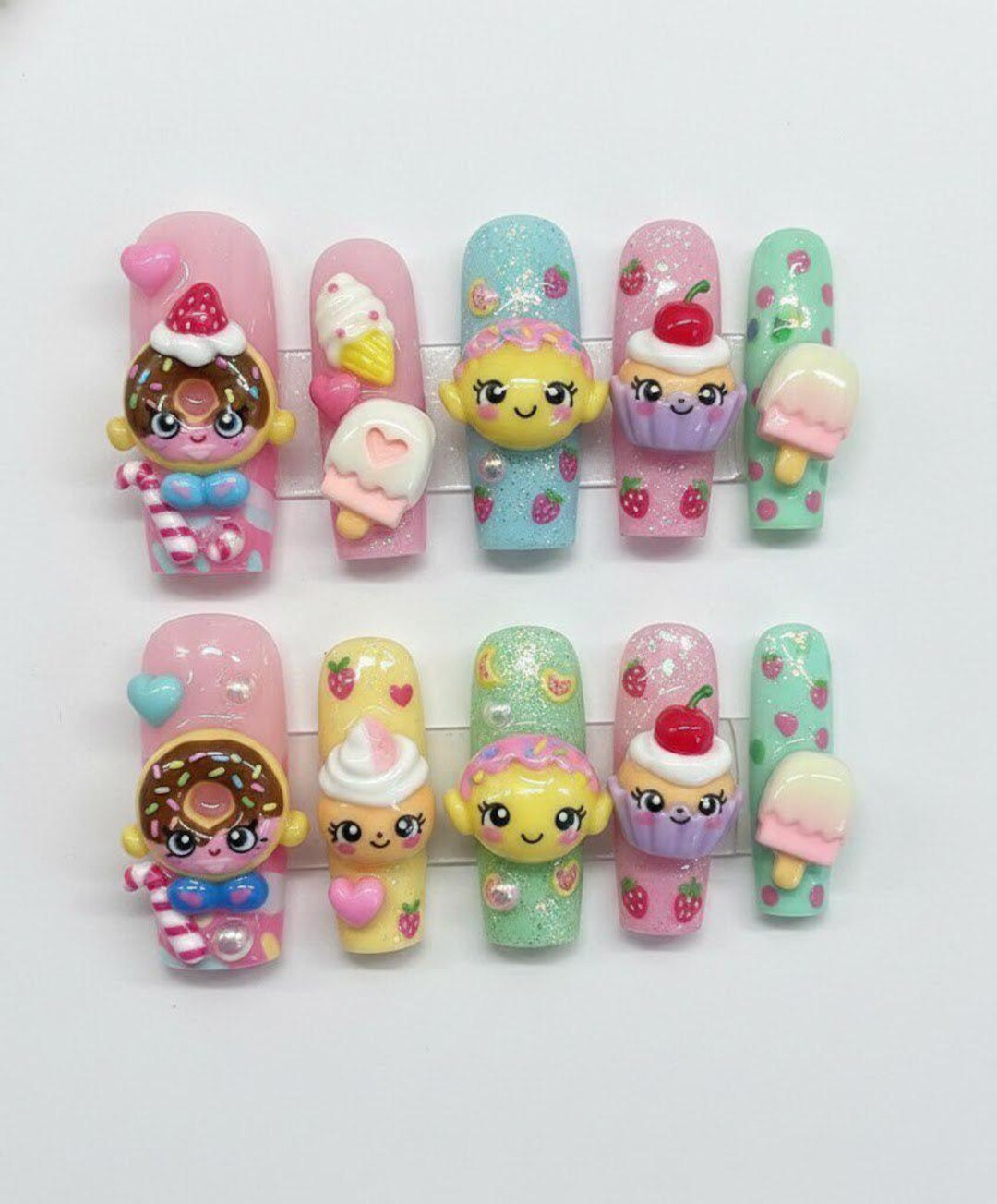 Kawaii 3D Cartoon Food Press on Nails | Cute Donut Cupcake Ice Cream ...
