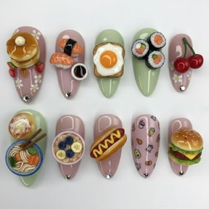 Realistic 3D Food Press on Nails | Miniature Sushi Burger & Pancake ...