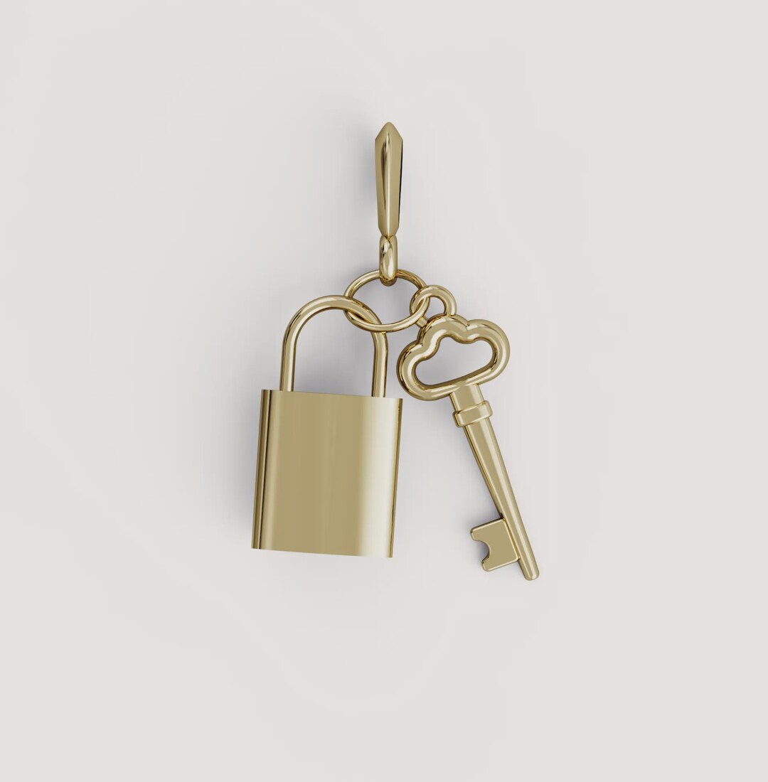 Lock and Key Charm 14k 18k Real Solid Gold Minimalist Everyday Wear ...