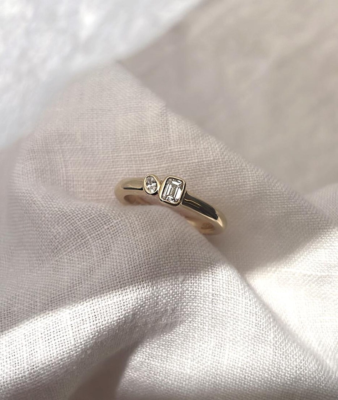 Bezel Set Diamond Toi Et Moi Stackable Ring 14k 18k Real Gold Lab Grown ...
