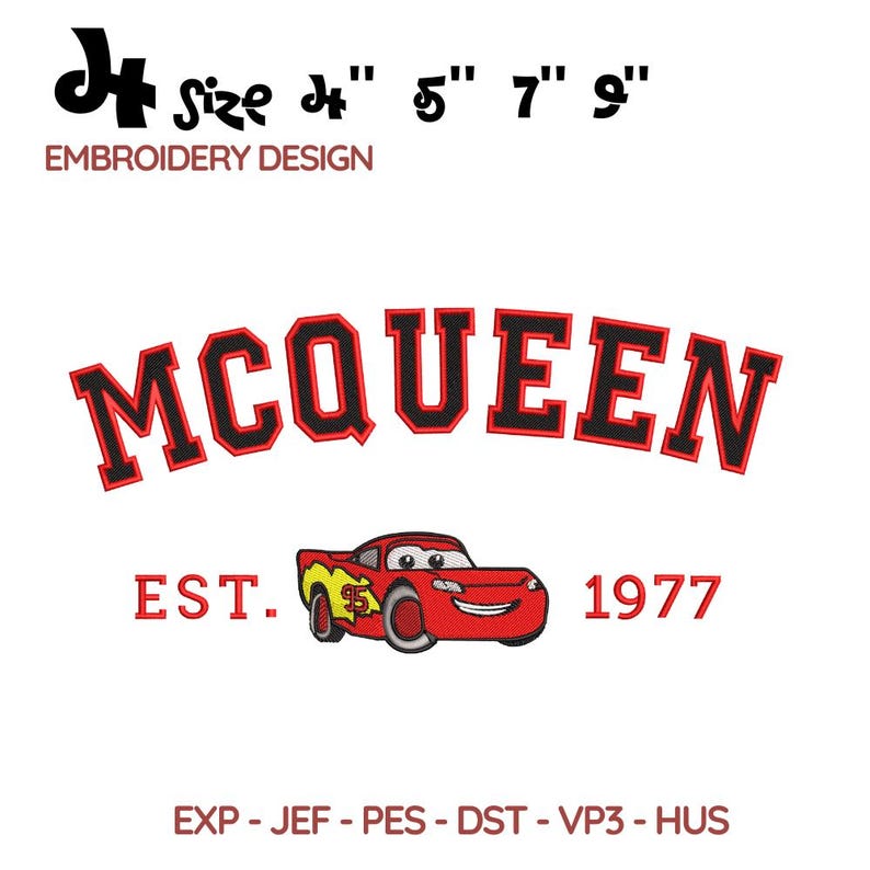 Lightning Mcqueen Embroidery Design, Cars Inspired Racing Car Pattern ...