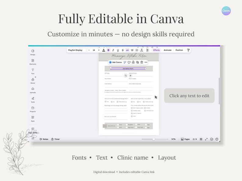 Trauma-informed Massage Intake Form | Editable Canva Template (PDF ...