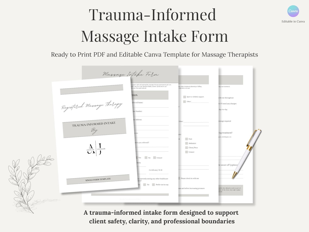 Trauma-informed Massage Intake Form | Editable Canva Template (PDF ...