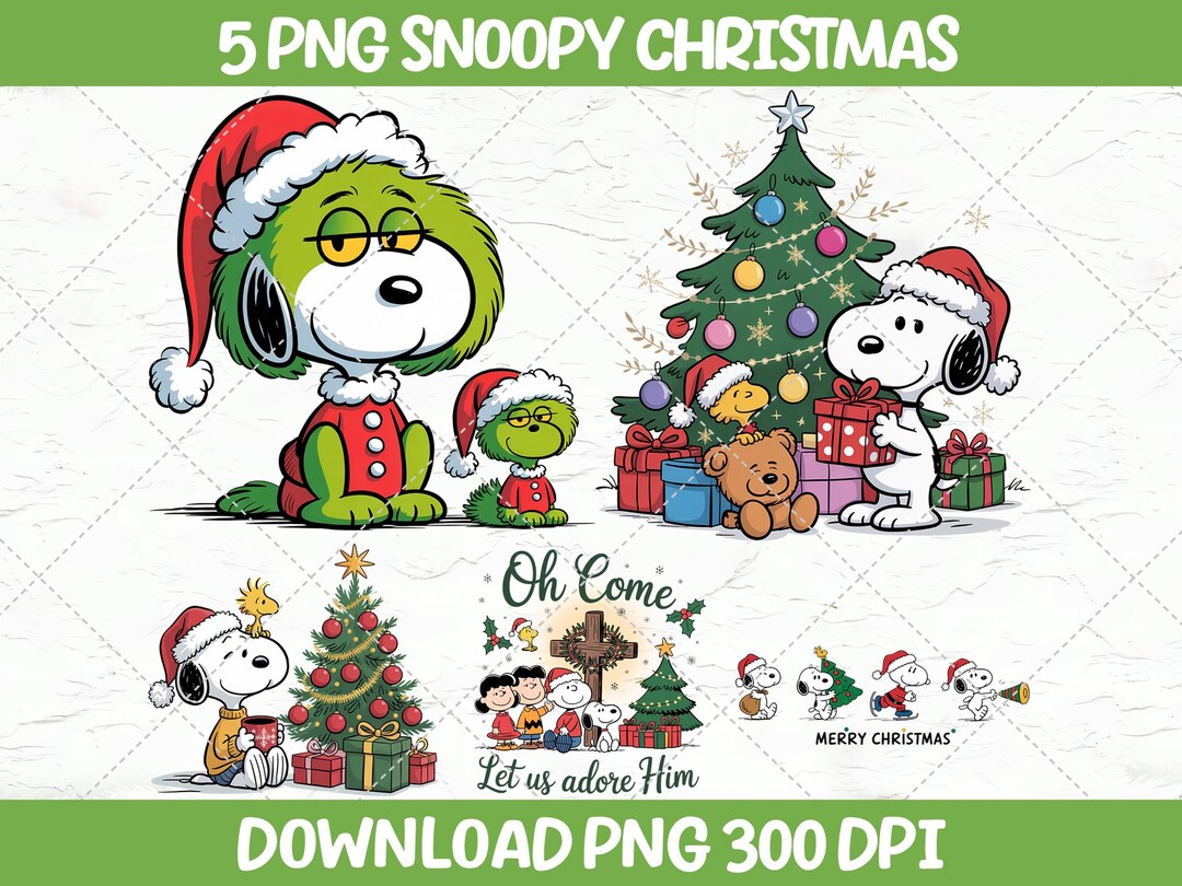 Snoopy Christmas PNG Bundle 5 Designs – Grinch Crossover, Oh Come Let ...