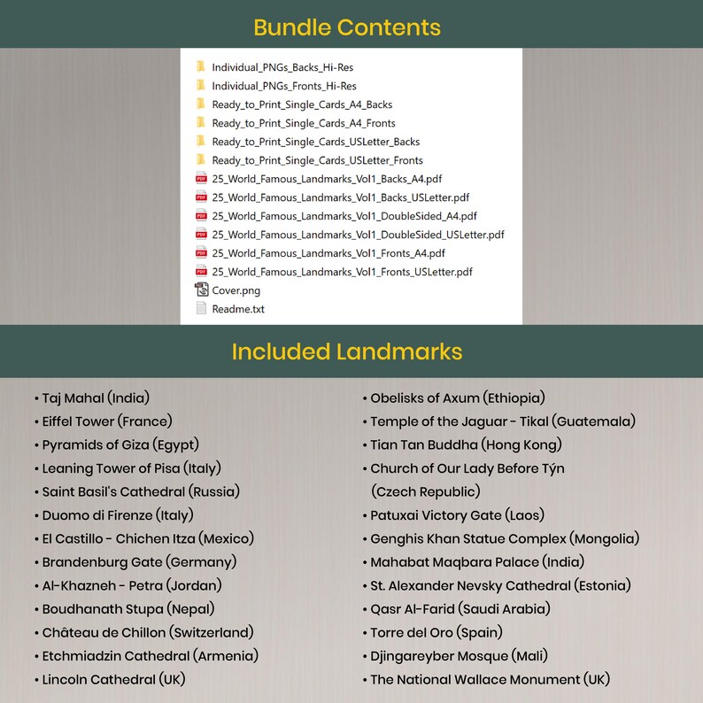 World Famous Landmarks Flashcards Vol 1 – 25 Printable Double-sided ...