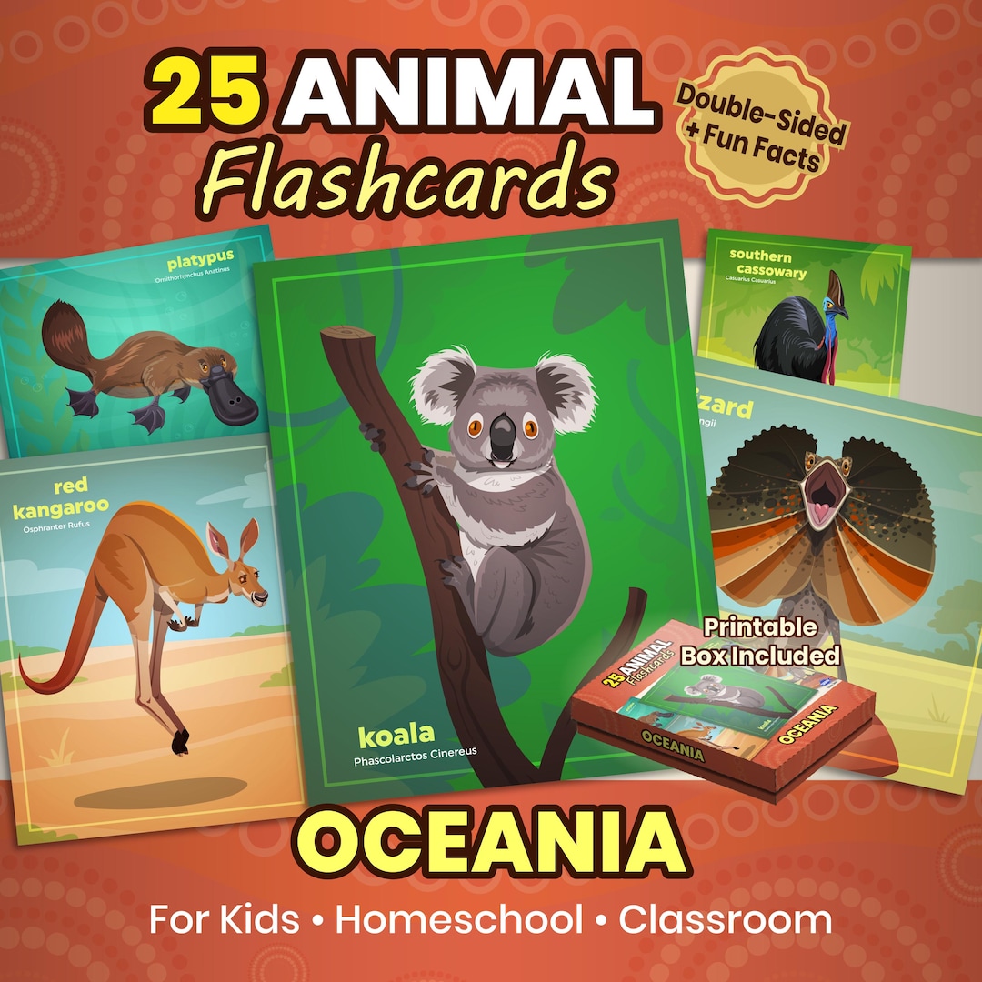 Oceania Animal Species Flashcards – 25 Printable Double-sided Cards ...