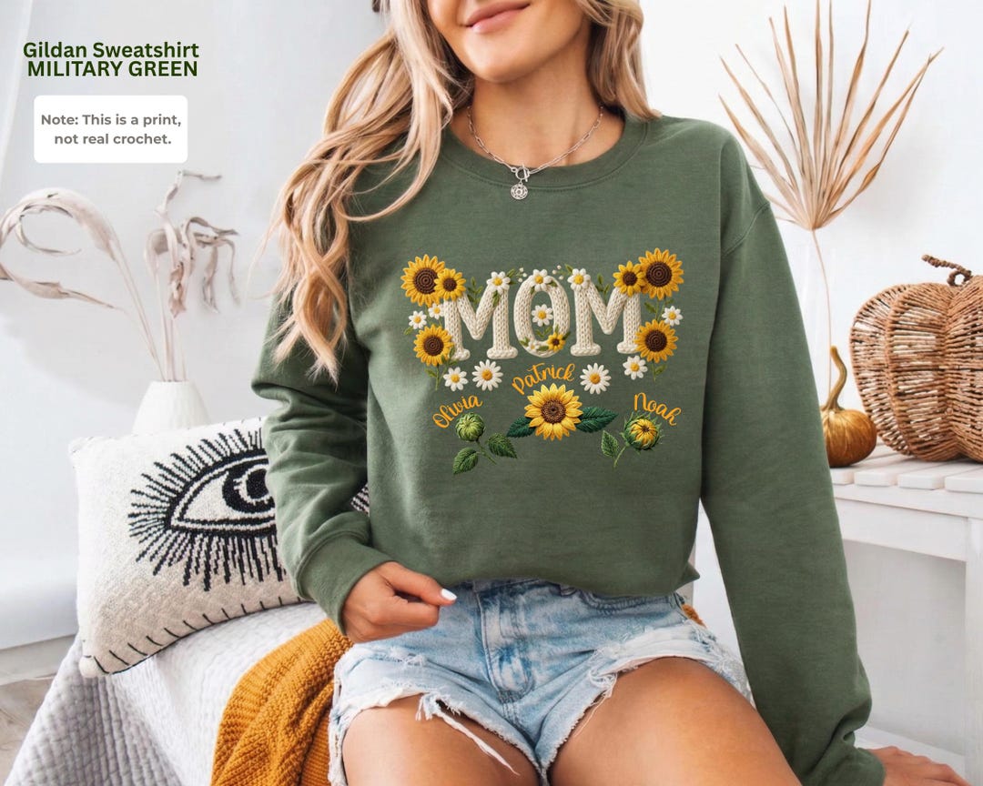 Personalized Mom Shirt – Mothers Day Sunflower Crochet Style Name Tee ...