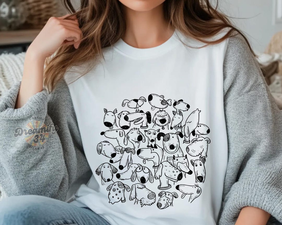 Crowded Dog Illustration Line Art Unisex T-shirt and Sweatshirt Design ...