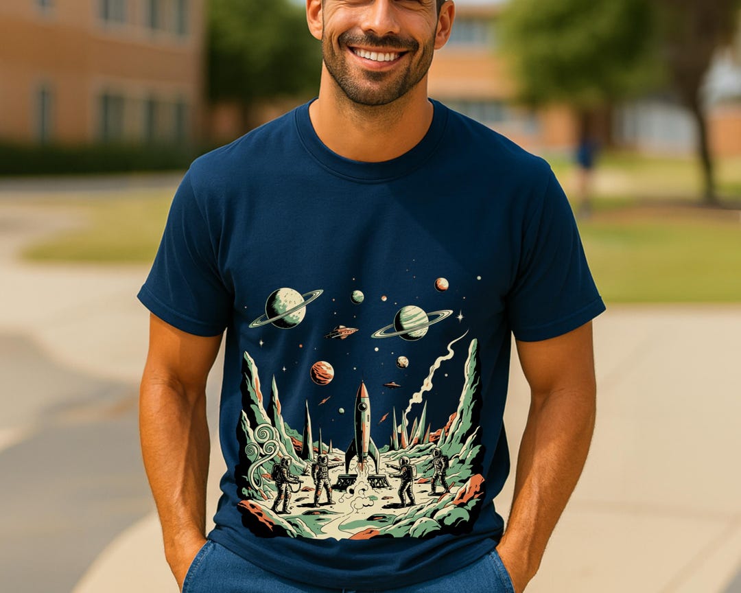 Cosmic Odyssey Tee Retro Astronaut Shirt Vintage Sci Fi Planet Rocket ...