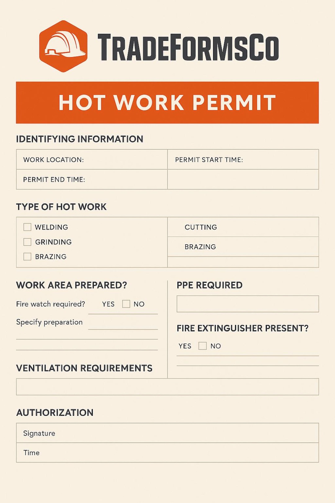 Hot Work Permit Bundle | General & Industrial Safety Forms | Printable ...
