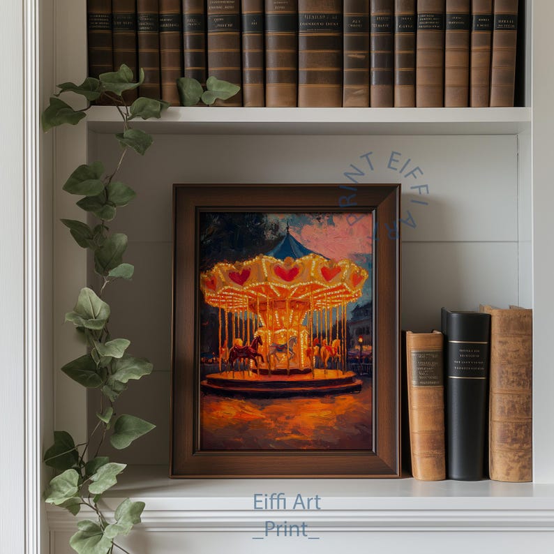 Printable Romantic Carousel at Night - Moody Vintage Fairground Wall ...