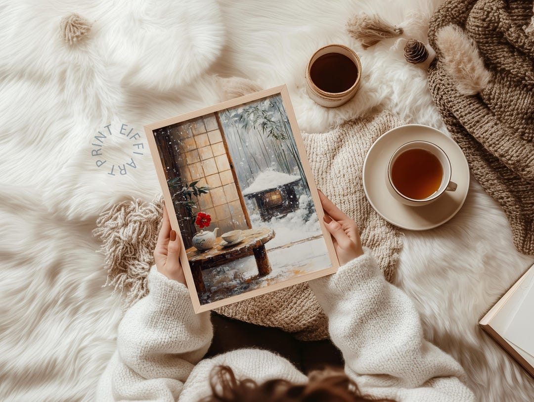 Japanese Teahouse in Winter - Rustic Zen Wall Art, Tranquil Tea Table ...