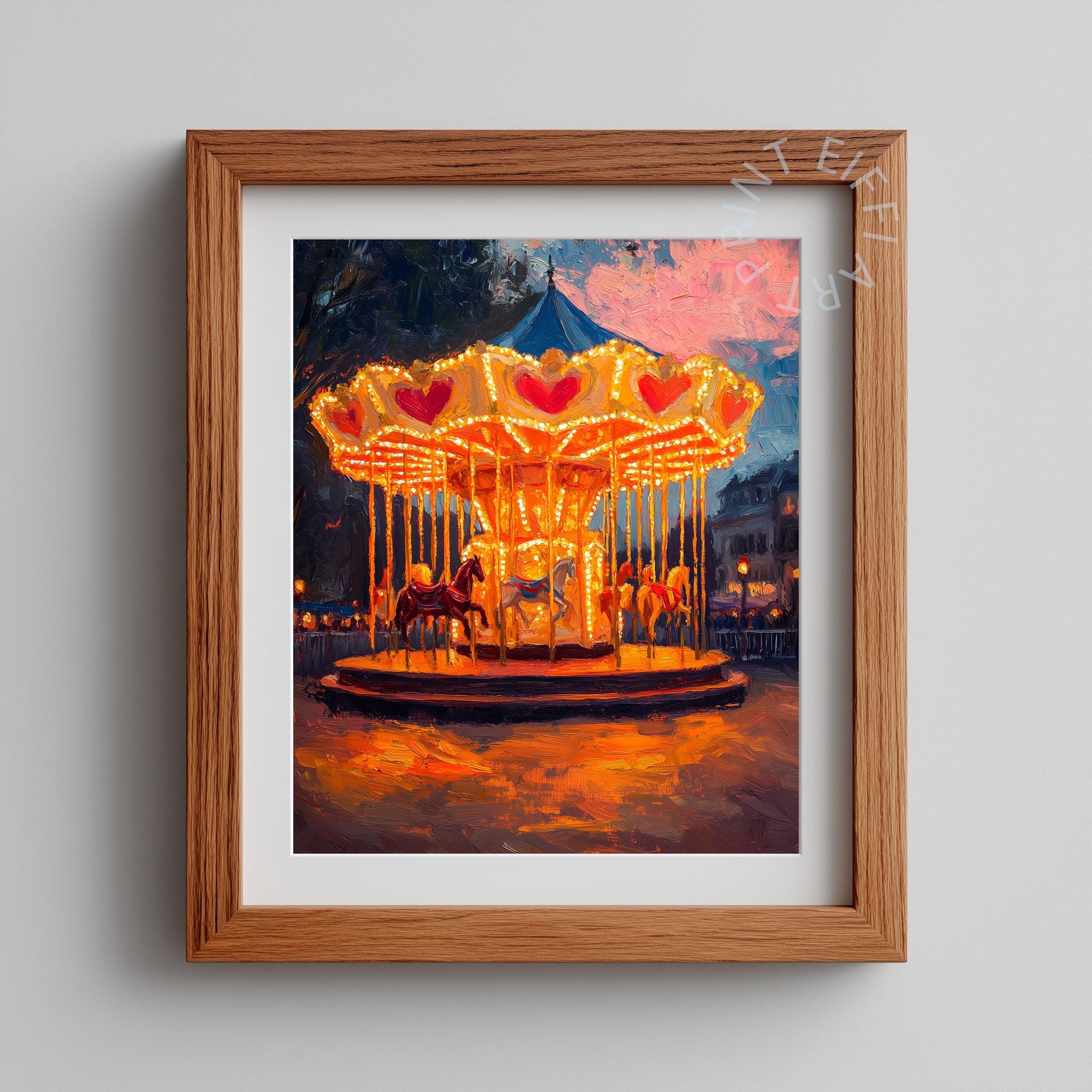 Printable Romantic Carousel at Night - Moody Vintage Fairground Wall ...