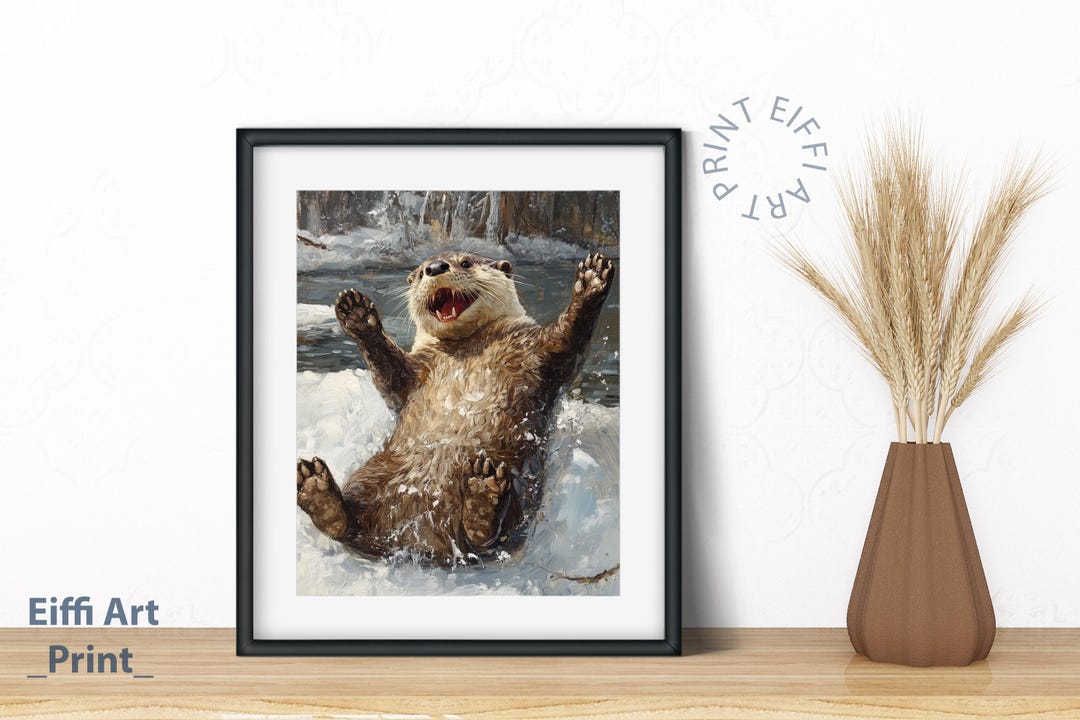 Winter River Otter Printable - Playful Otter in Motion, Lively Wildlife ...