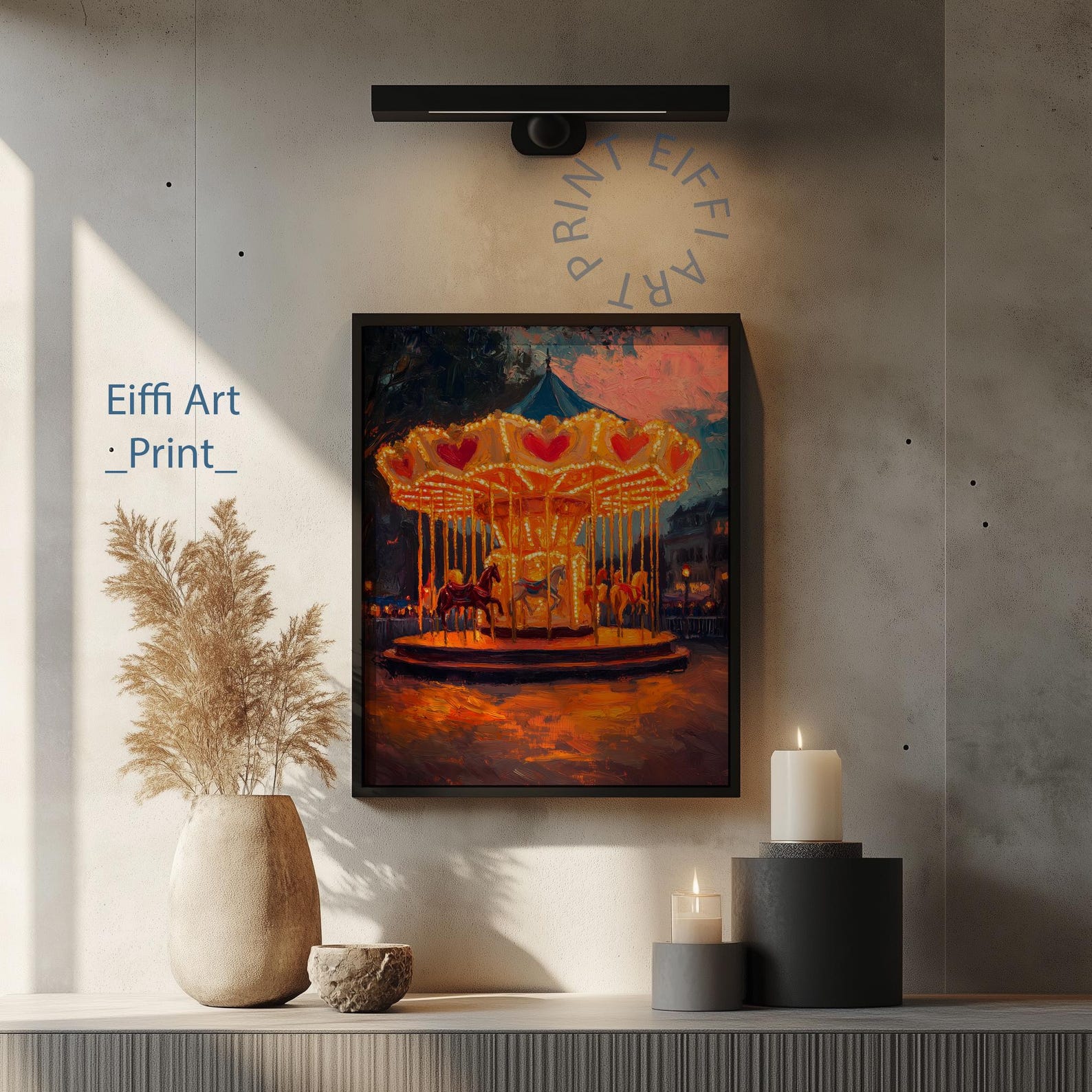 Printable Romantic Carousel at Night - Moody Vintage Fairground Wall ...