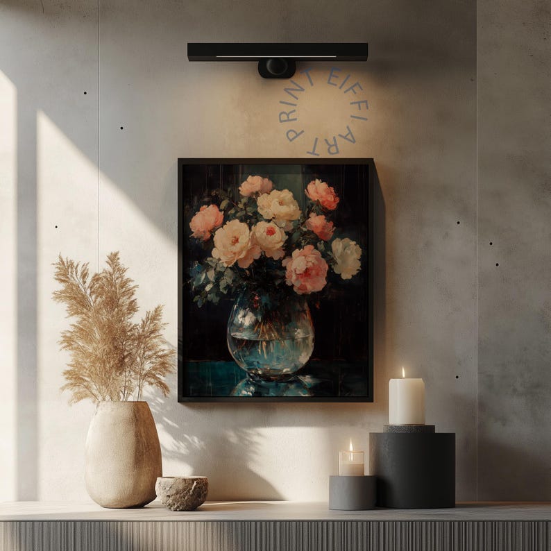 Ramo de rosas vintage imprimible, naturaleza muerta: flores oscuras y ...