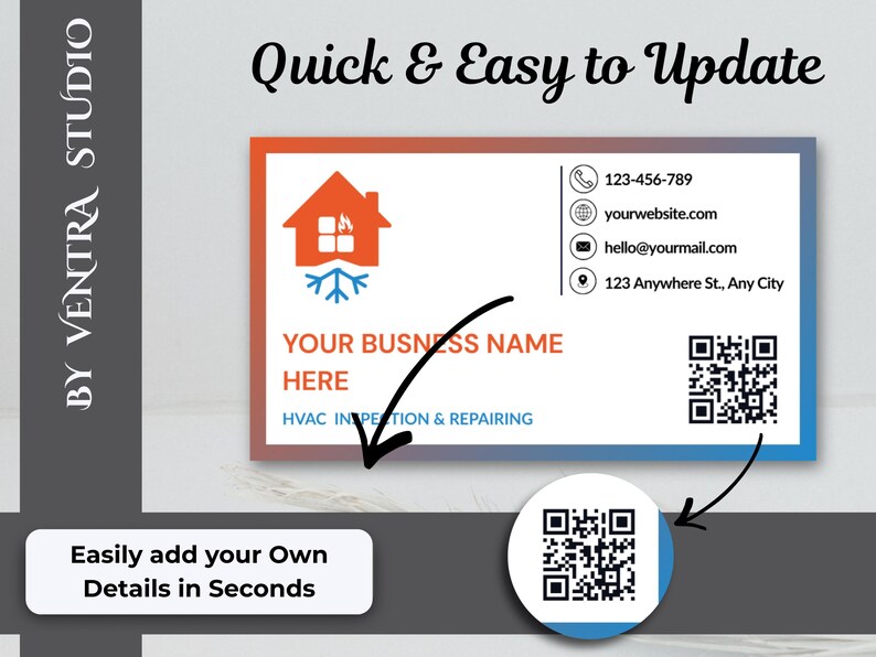 HVAC Branding Business Card Template | Editable Canva Design - Etsy