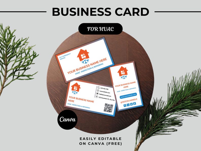 HVAC Branding Business Card Template | Editable Canva Design - Etsy