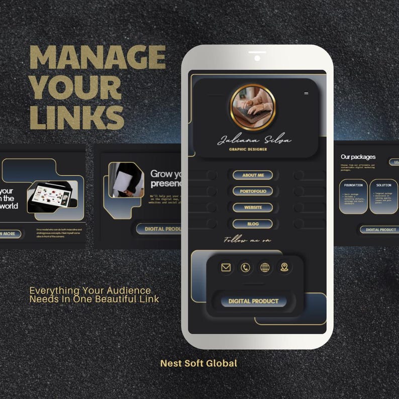 Black Gold Link in Bio Template | Editable Canva Website (digital ...