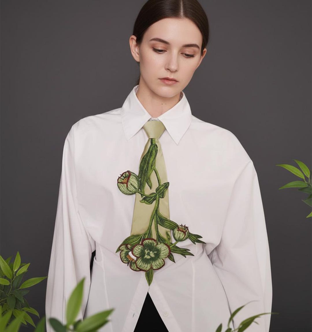Embroidered Botanical Tie,embroidery Tie Necktie,unisex Necktie,necktie ...