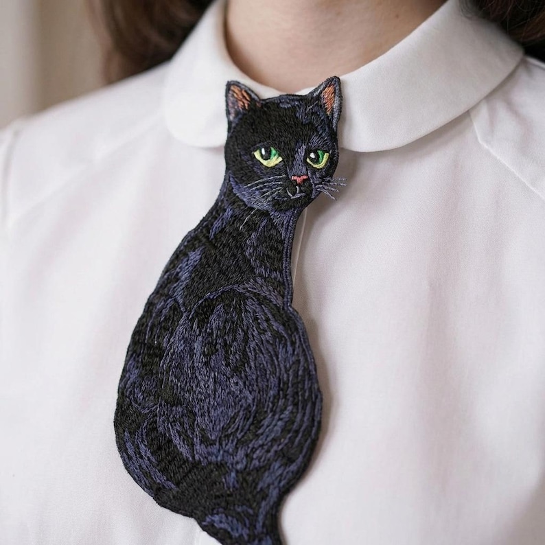 Embroidered Black Cat Tie,embroidery Tie Necktie,unisex Necktie,necktie ...