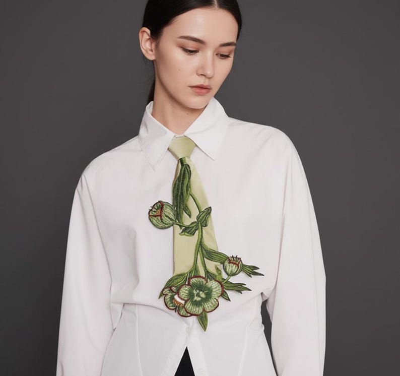 Embroidered Botanical Tie,embroidery Tie Necktie,unisex Necktie,necktie ...