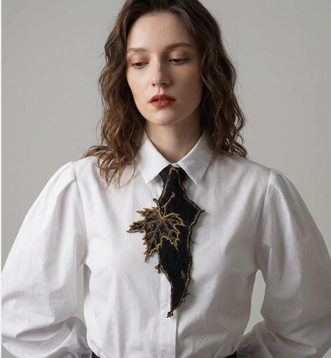 Embroidery Tie Necktie,black Maple Leaf Embroidered Tie,unisex Necktie ...