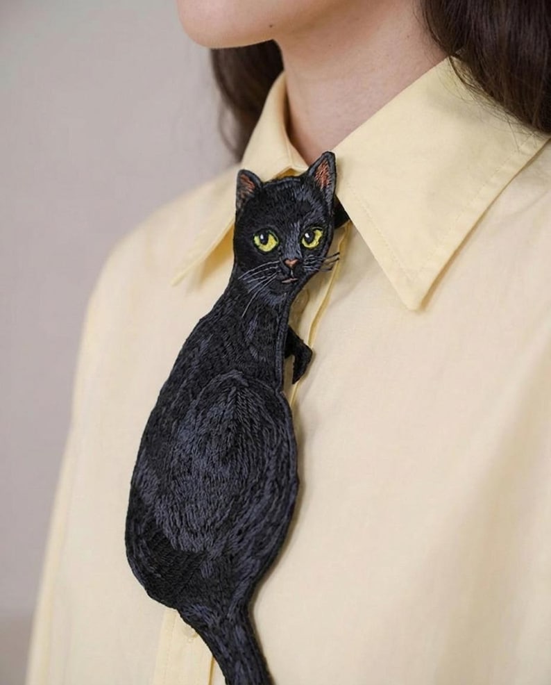 Embroidered Black Cat Tie,embroidery Tie Necktie,unisex Necktie,necktie ...