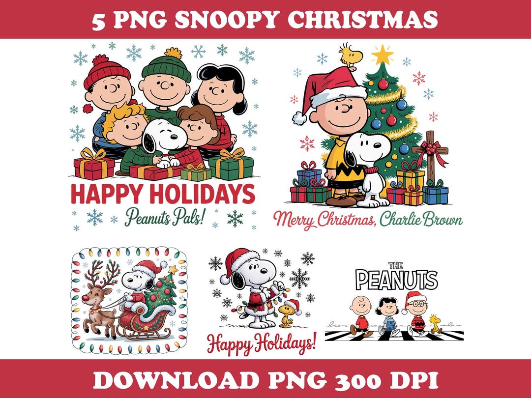 Snoopy Christmas PNG Bundle 5 Designs – Peanuts Happy Holidays, Charlie ...