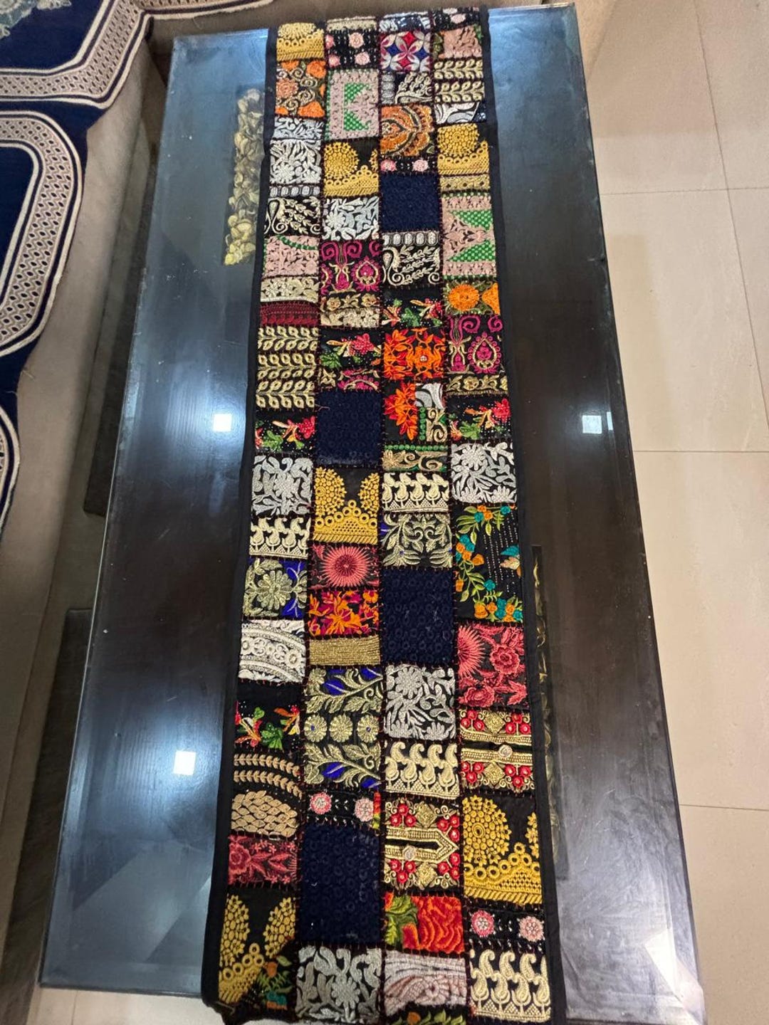 Handmade Patchwork Center Table Runner: Vintage Embroidered Tapestry ...