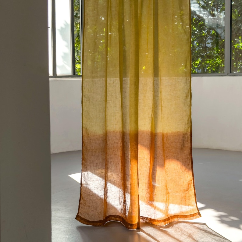 Hand Dyed Linen Sheer Curtain | Yellow Orange Ombre Window Panel ...