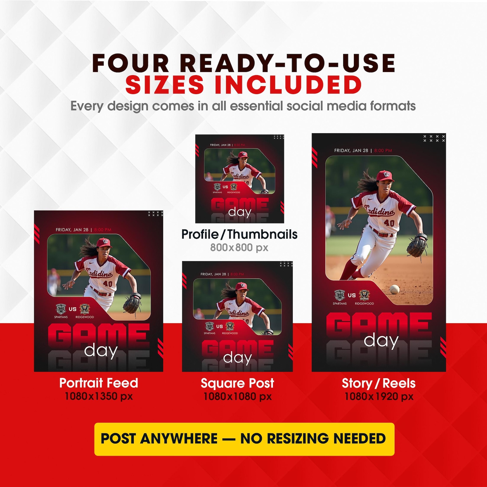Baseball Social Media Templates Pack | Editable Canva Game Day & Player ...