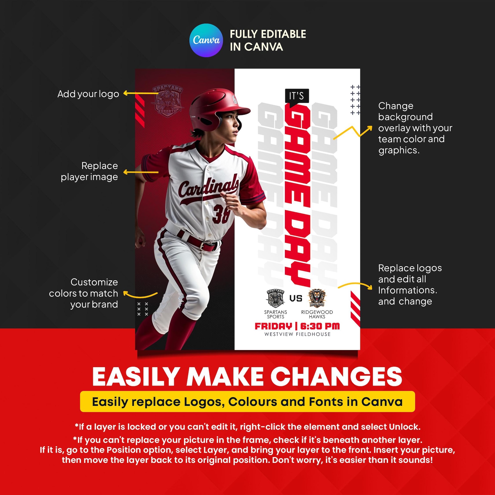 Baseball Social Media Templates Pack | Editable Canva Game Day & Player ...