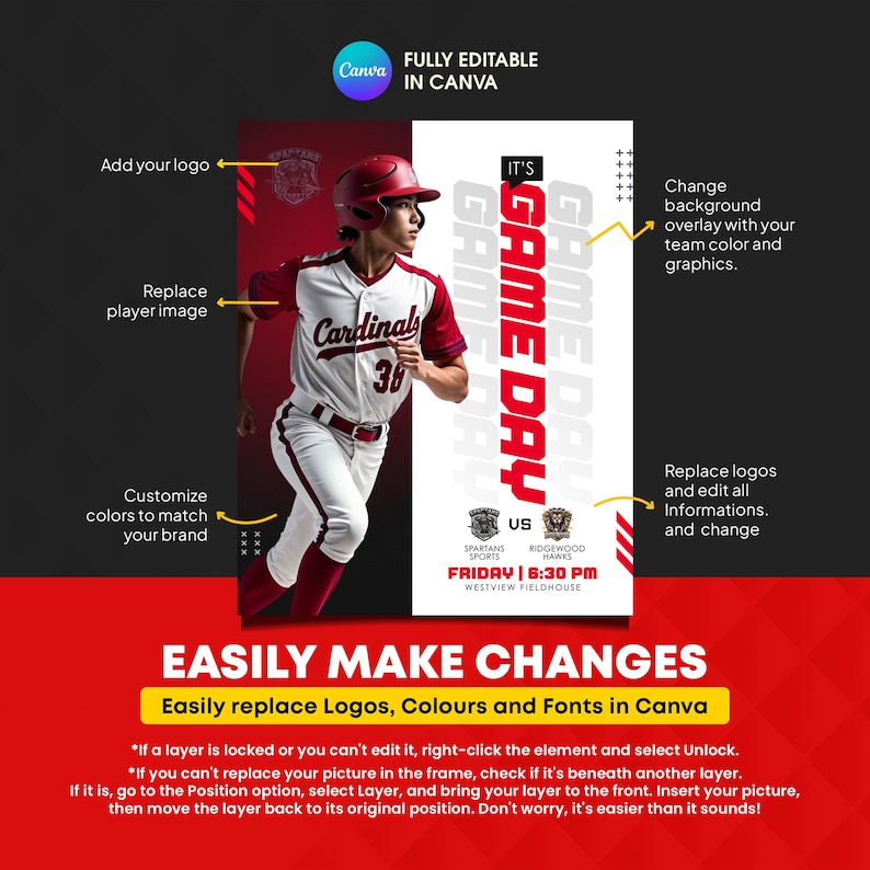 Baseball Social Media Templates Pack | Editable Canva Game Day & Player ...