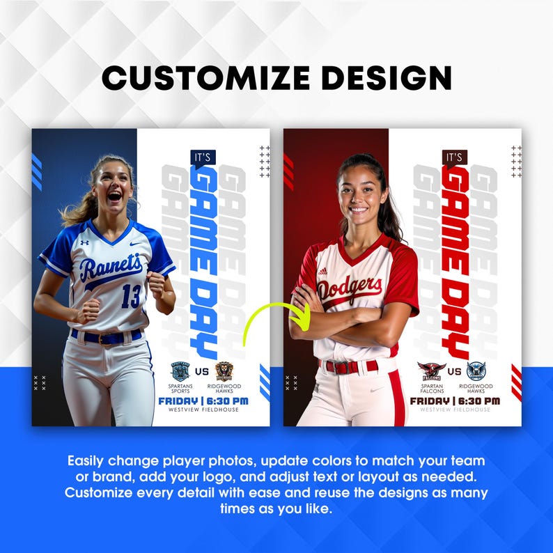 Softball Social Media Template Pack | Editable Canva Designs for Game ...