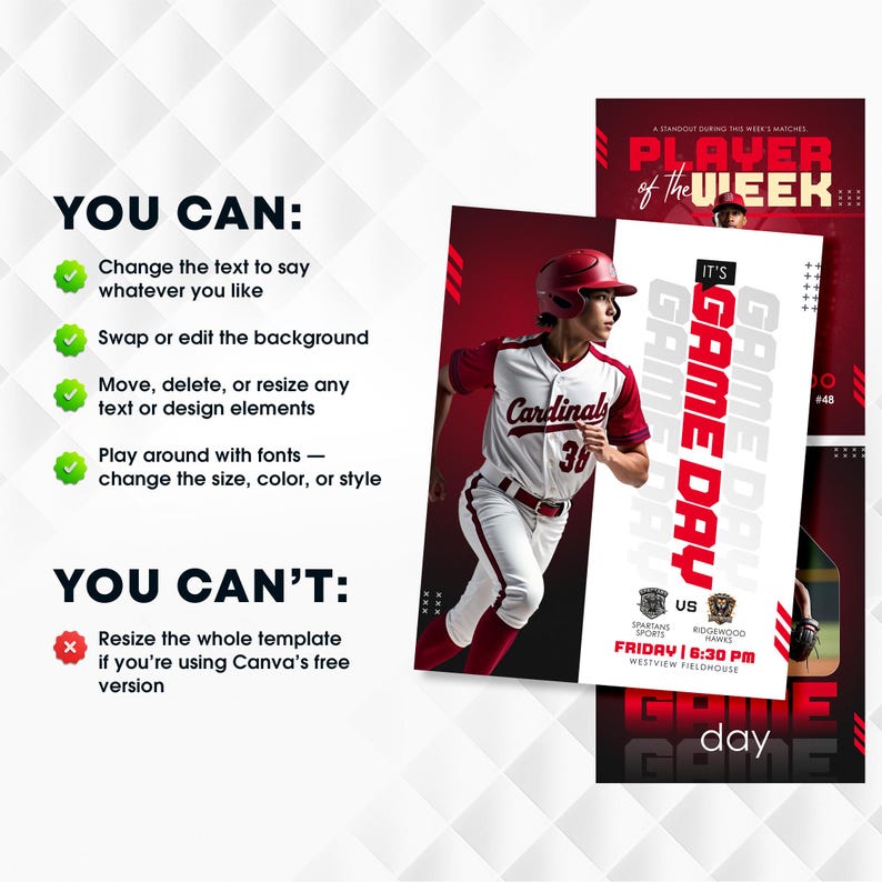 Baseball Social Media Templates Pack | Editable Canva Game Day & Player ...